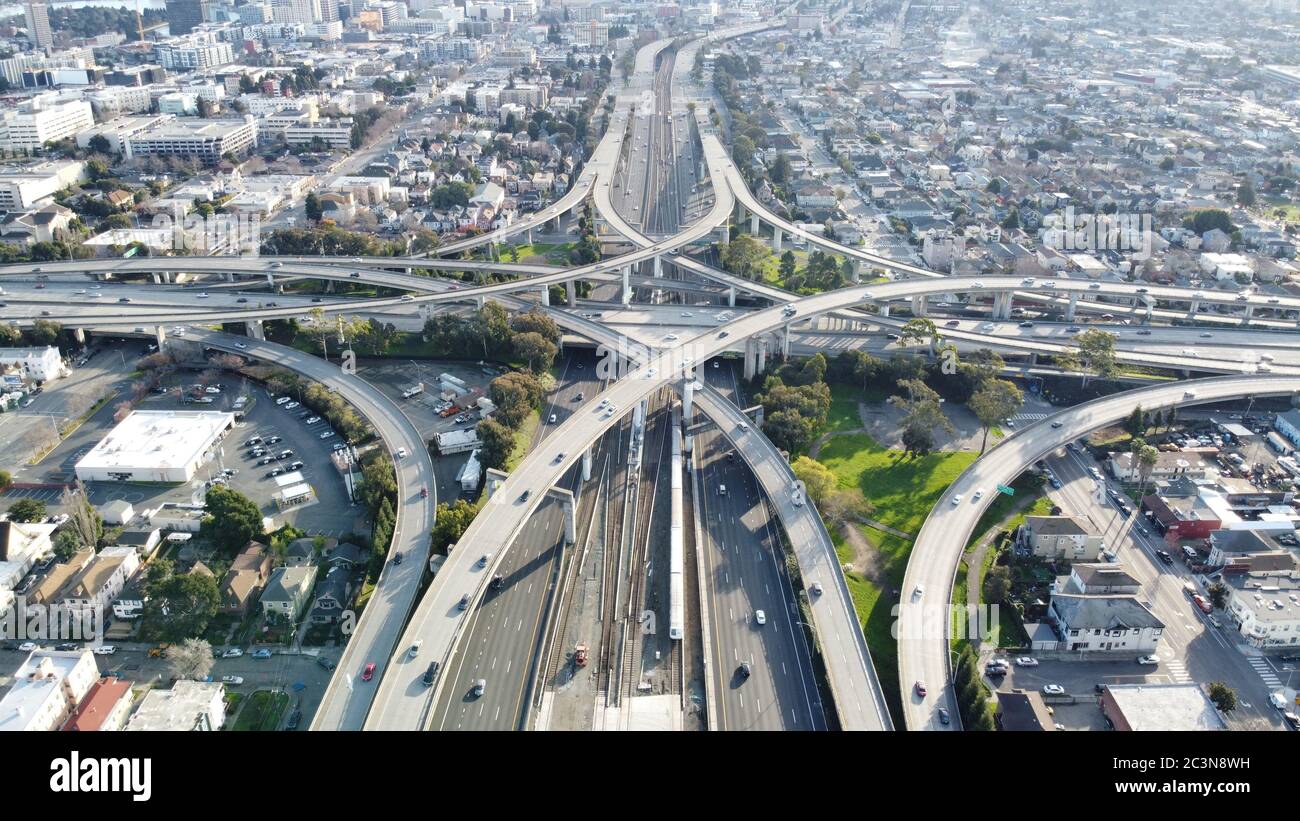 Aerial shot of the MacArthur Maze Oakland California, USA Stock Photo ...