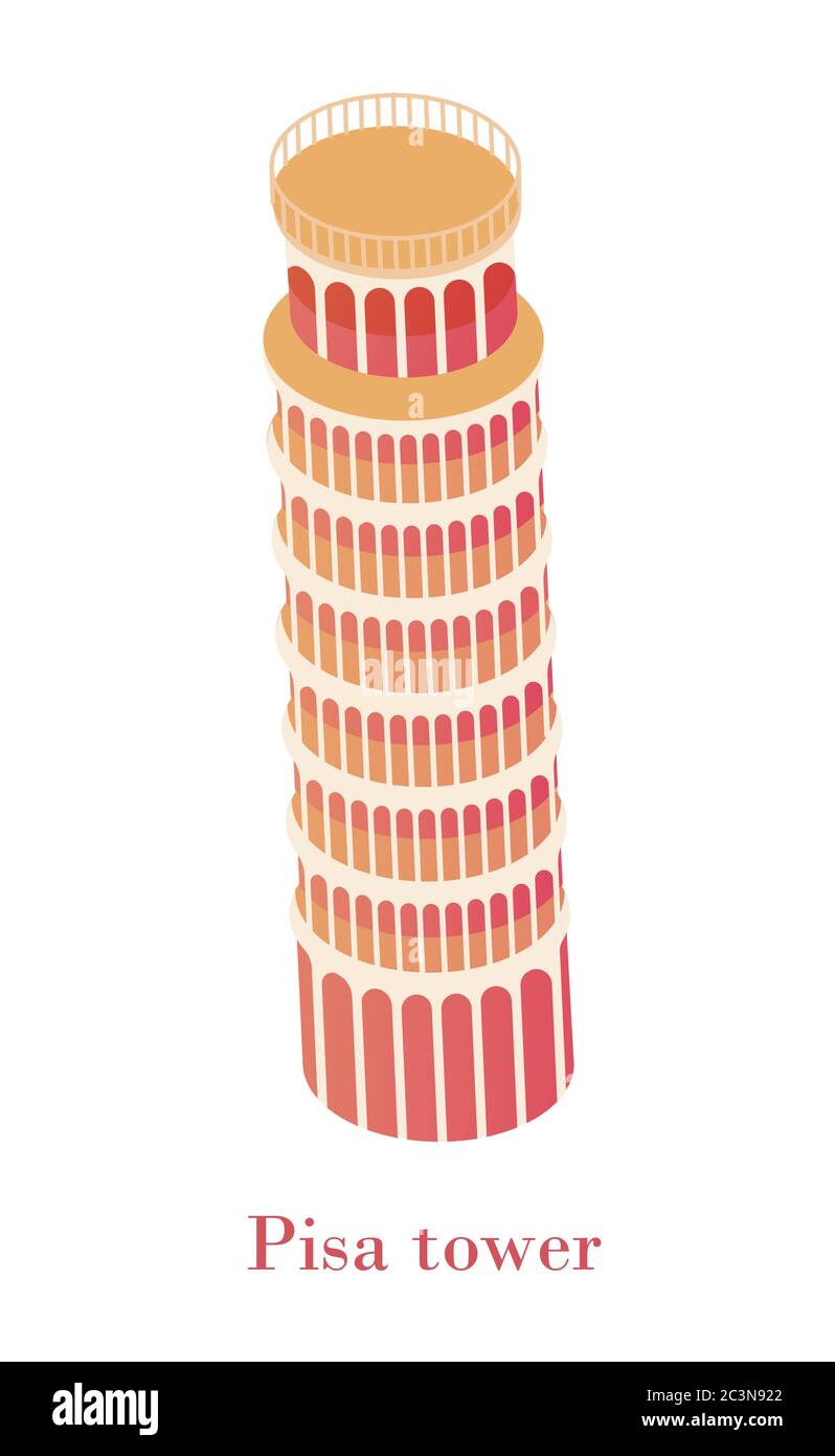 Leaning tower Pisa isometric. Old Italian architectural landmark in ...