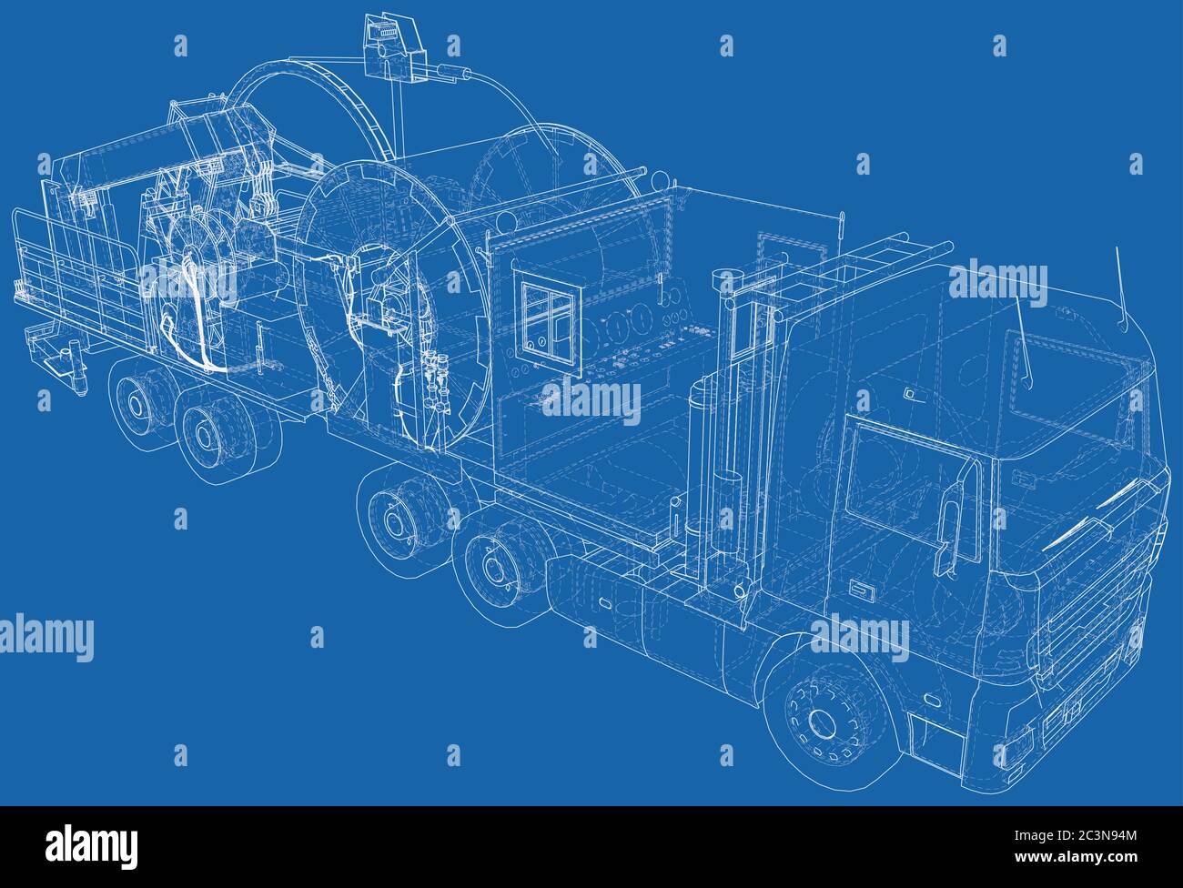 Coiled tubing machine technical wire-frame. EPS10 format. Vector ...