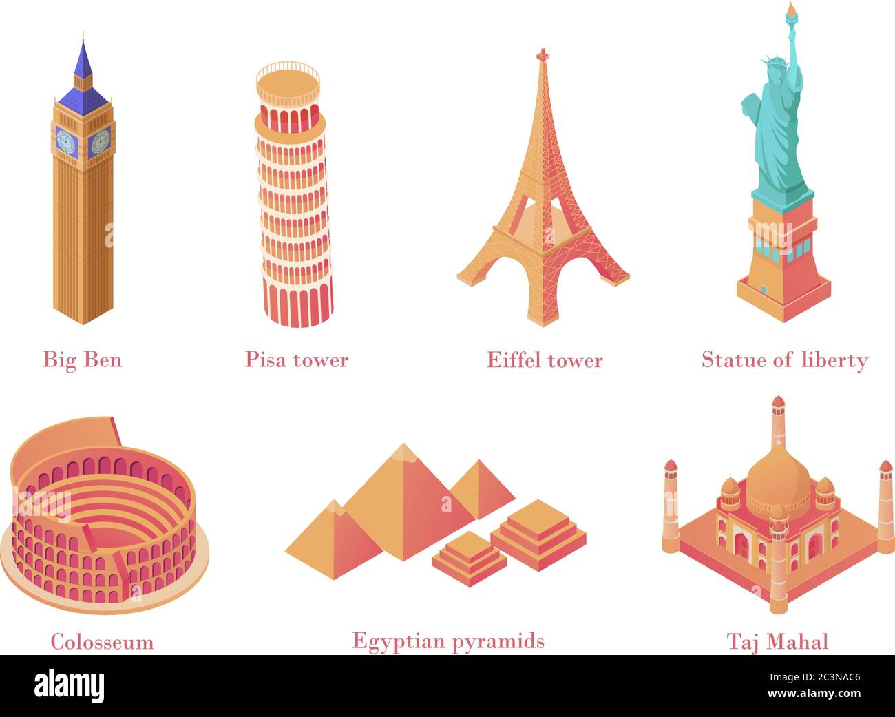 Architectural tourist attractions isometric. Old historical monuments ...