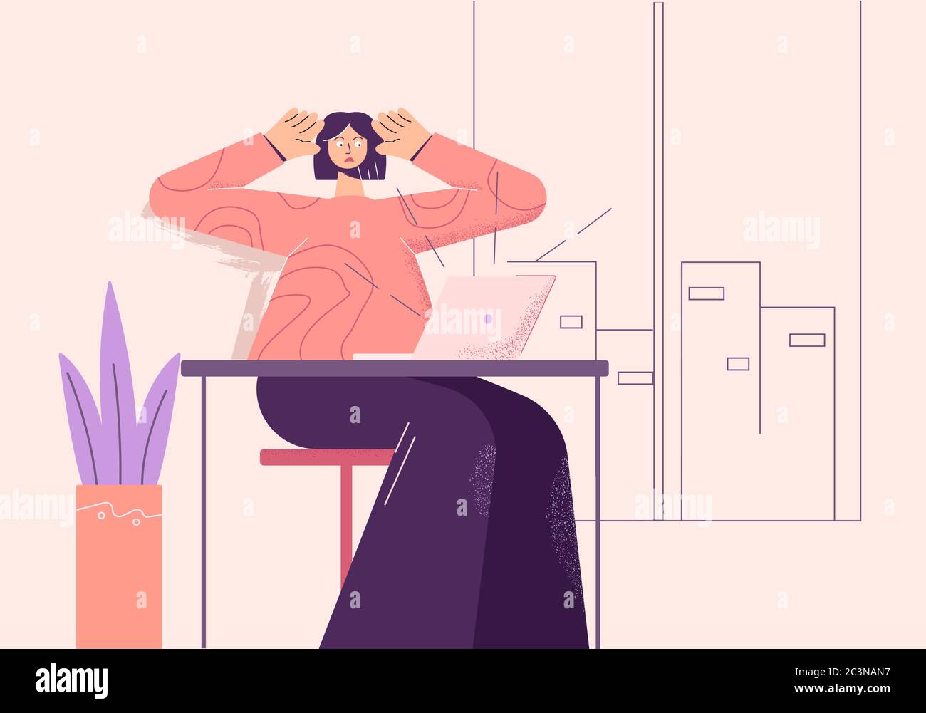 News panic abstract illustration. Female character terrified after ...