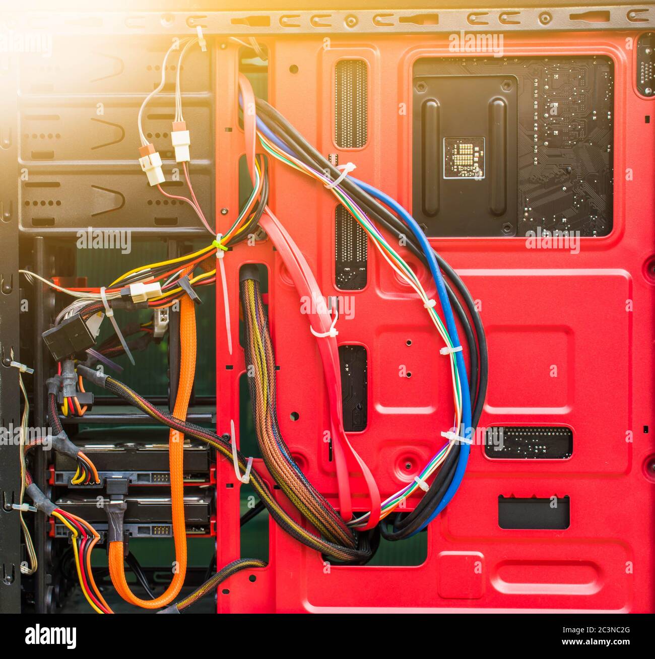 Computer component in computer case, Ribbon cable, Hard Disk and ...