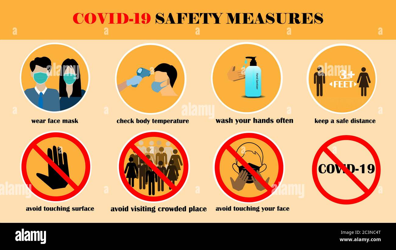 COVID-19 safety measures. Safety sign and symbolduring coronavirus ...