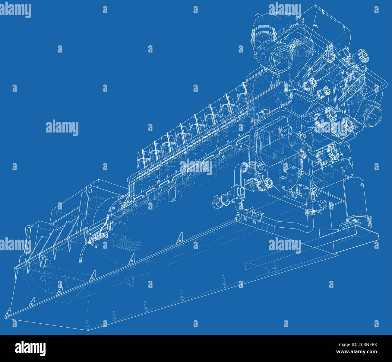 Diesel generator. The layers of visible and invisible lines are ...
