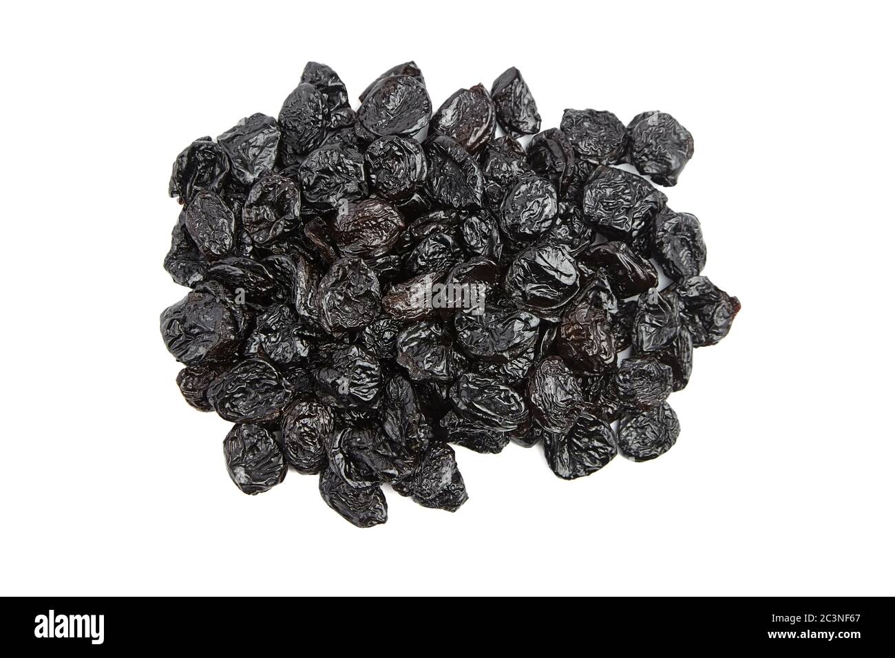 Prunes, dry plums isolated on white background. Heap of dried fruits ...
