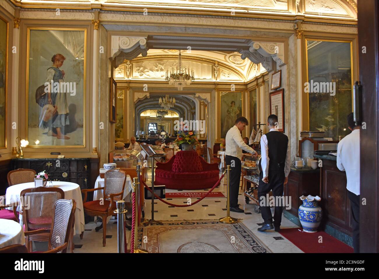 Italy, Naples, view and details of the interior of the Gambrinus cafe ...
