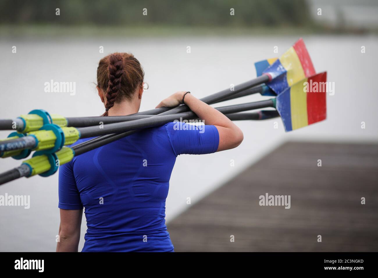 Snagov, Romania - April 18, 2020: Romanian professional women rowers ...