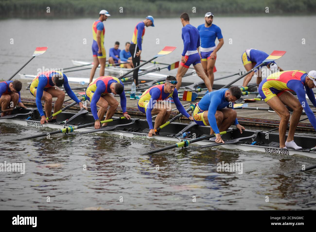 Snagov, Romania - April 18, 2020: Romanian professional men rowers from ...