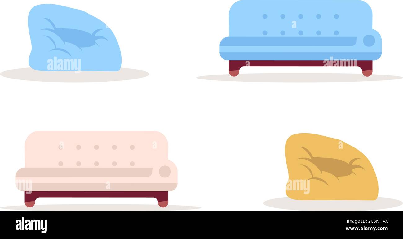 Colorful home furniture semi flat RGB color vector illustration set ...