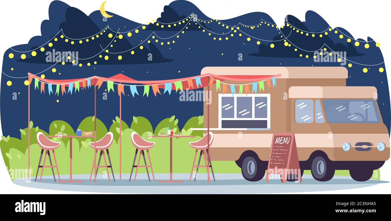 Nighttime food event semi flat vector illustration Stock Vector Image ...