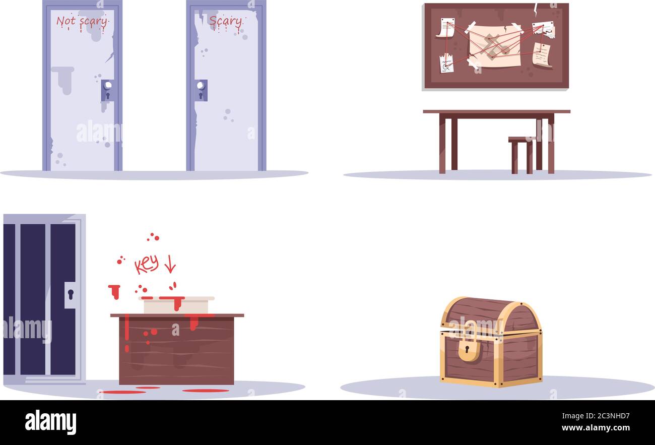 Escape room attributes semi flat RGB color vector illustrations set ...