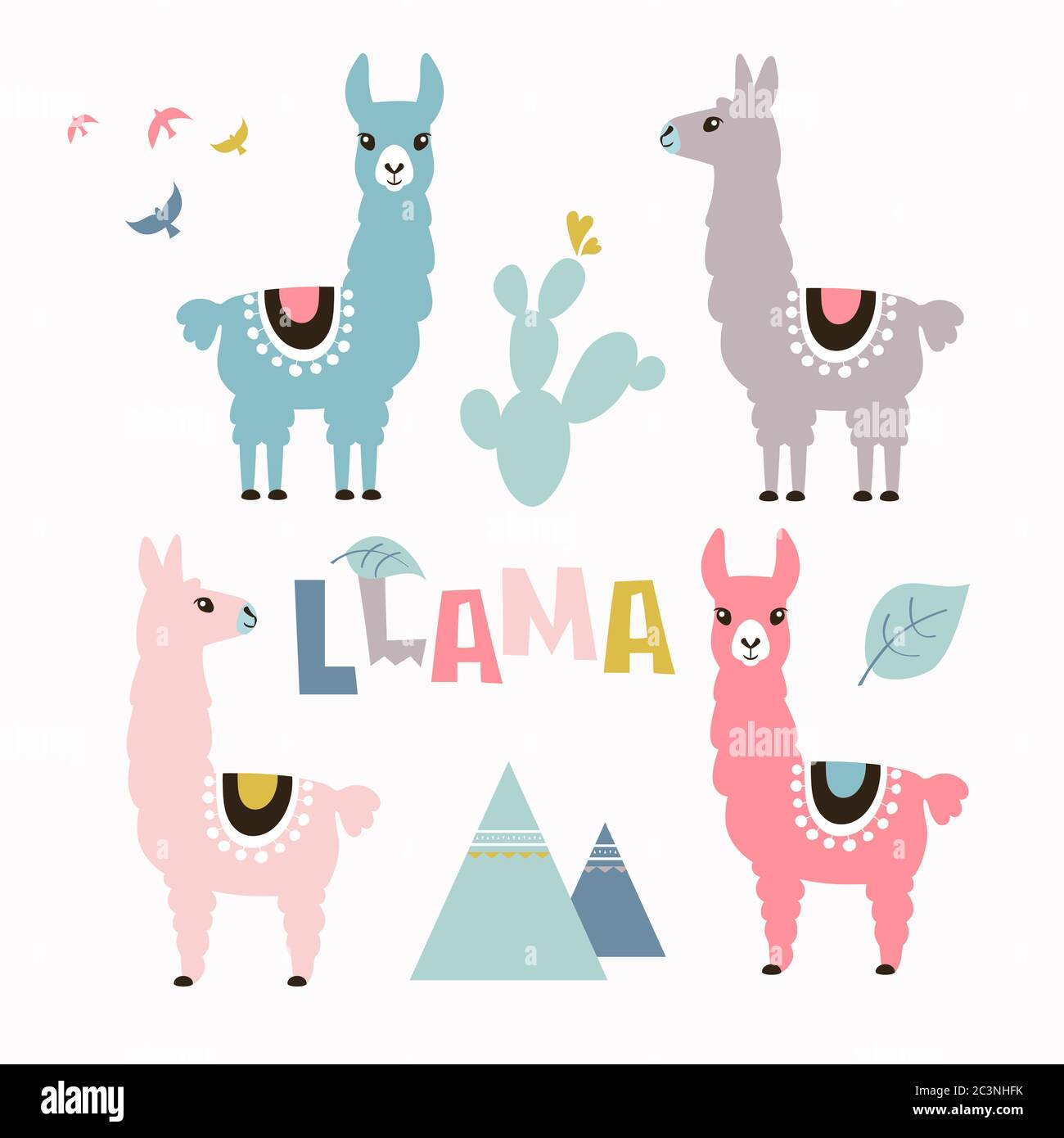 Llama, alpaca collection, cute illustration and design for nursery ...