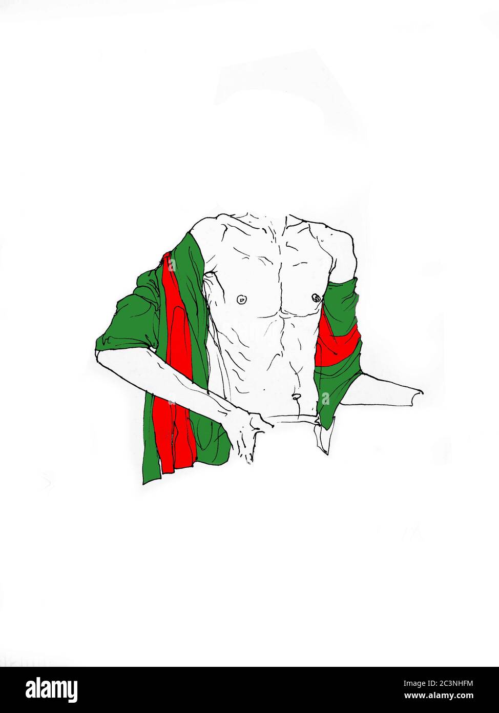 Headless Man Sitting Open Chest With With Fabric - Flag On His Shoulder ...