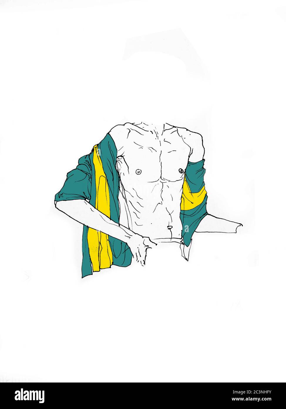 Headless Man Sitting Open Chest With With Fabric - Flag On His Shoulder ...