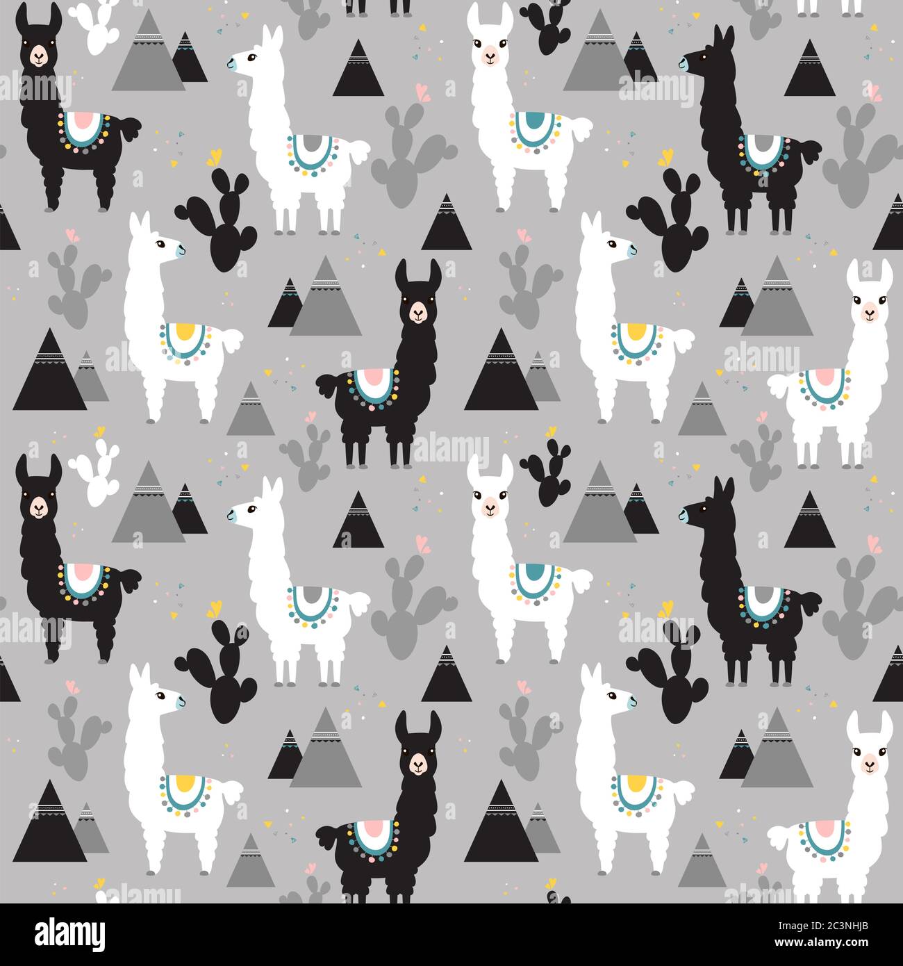Seamless pattern of llama, cactus and mountains. Great for fabric, textile. Vector background ...