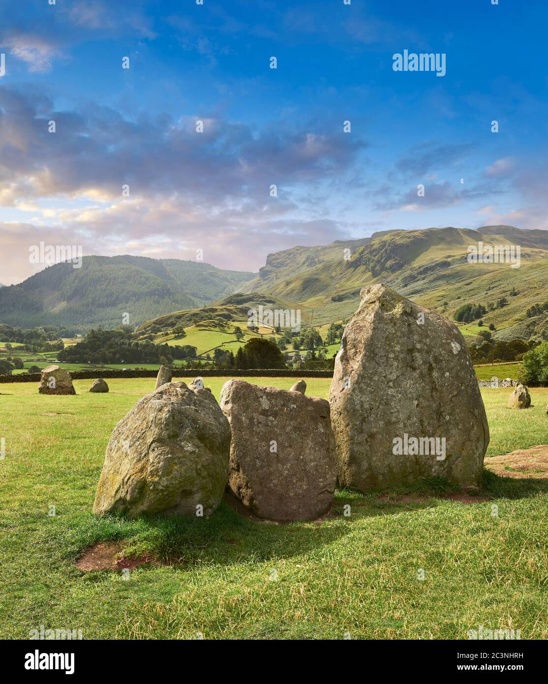 View of neolthic Castlerigg Stone Circle monaliths and the Lake ...