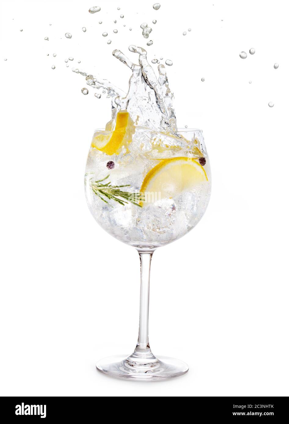 gin tonic splashing isolated on white background Stock Photo - Alamy