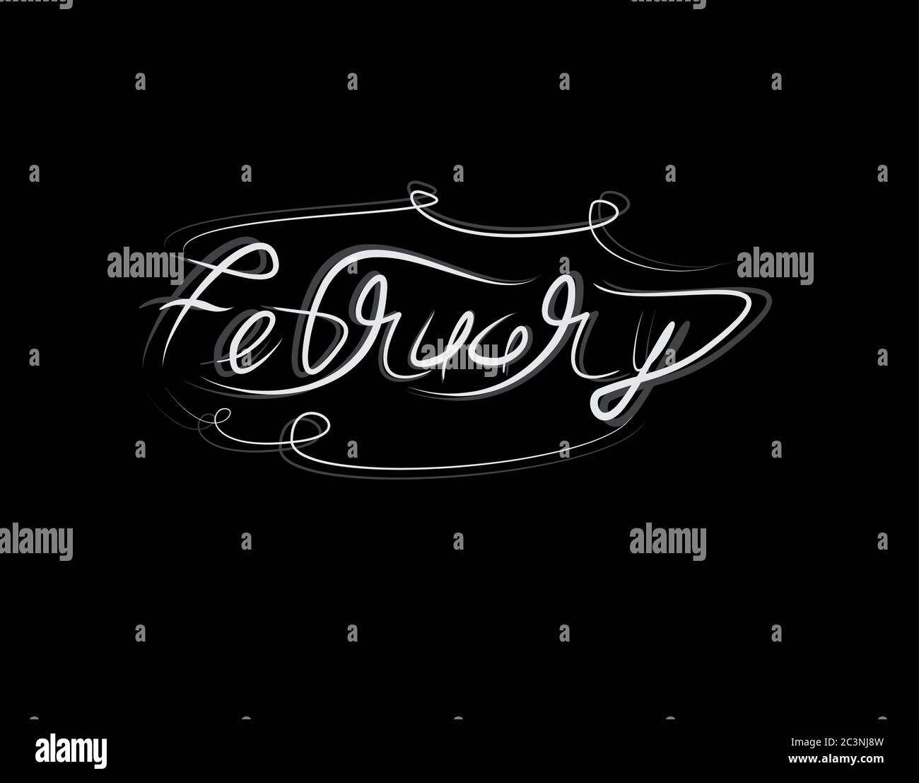 February Lettering Text on black background in vector illustration ...