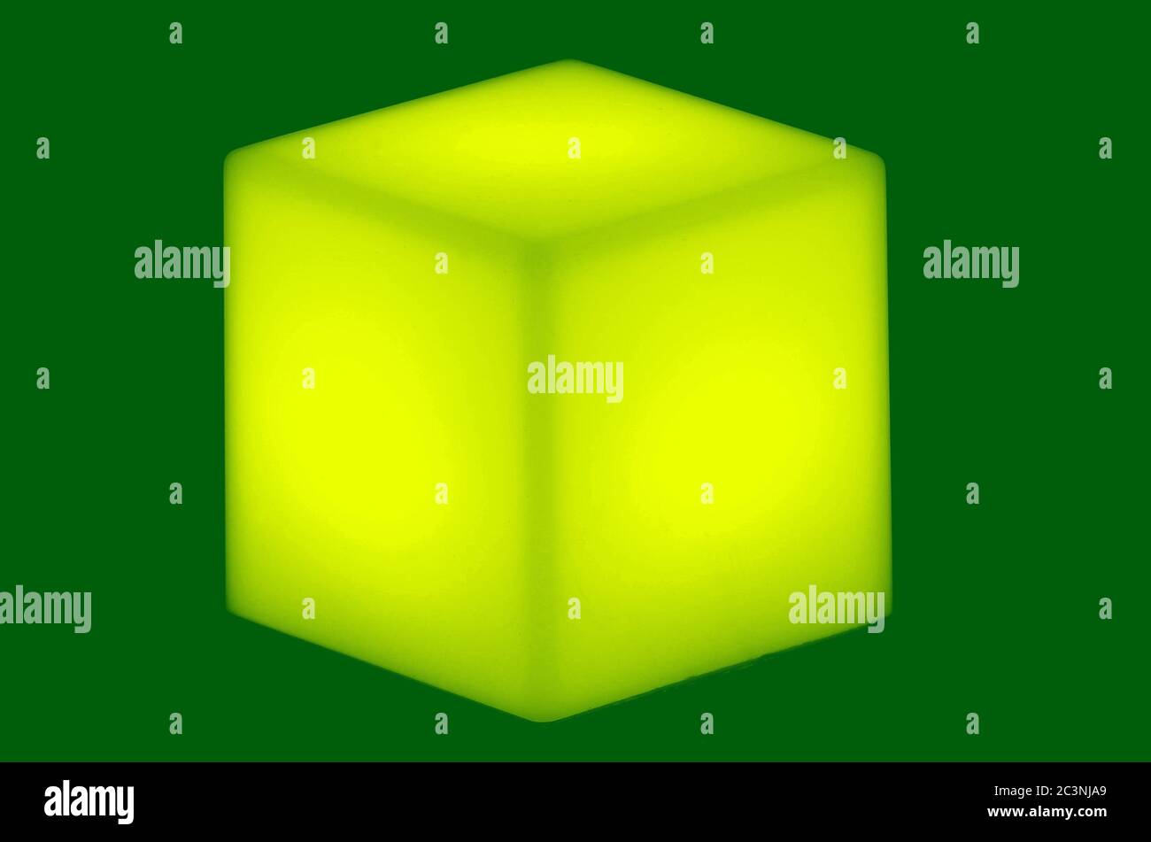 Illustration of a bright yellow cube on a dark green background Stock ...