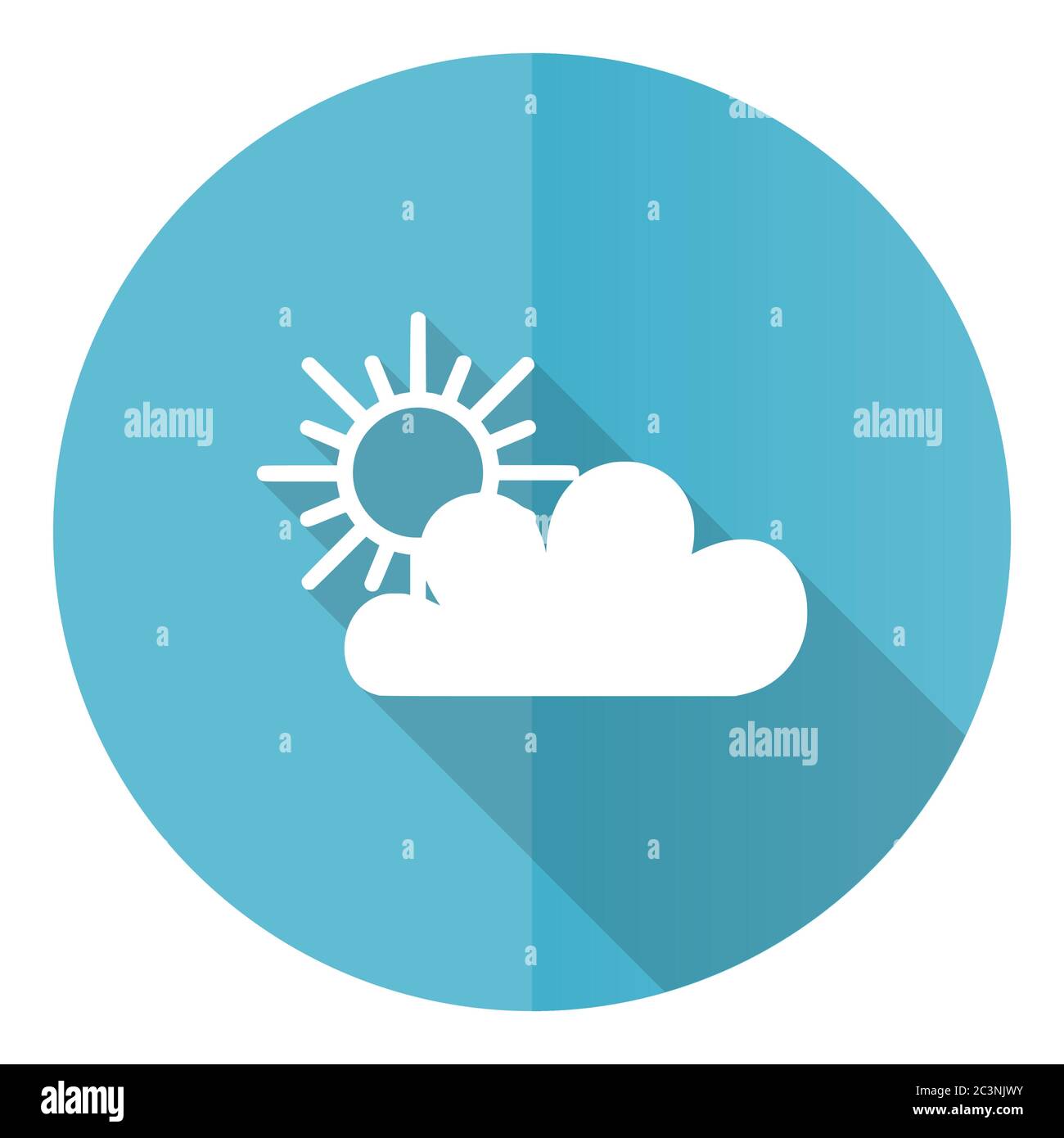 Cloud vector icon, flat design blue round web button isolated on white ...