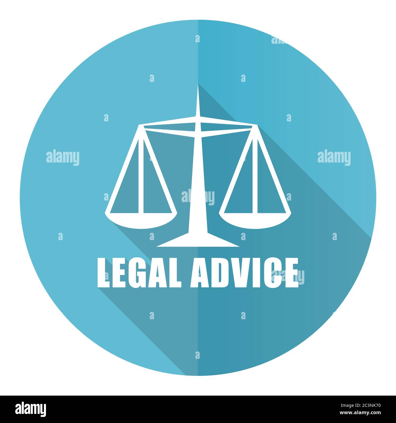Legal advice vector icon, flat design blue round web button isolated on ...