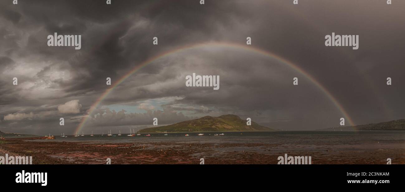 A rainbow panoramic shot from Lamlash beach on the Isle of Arran ...