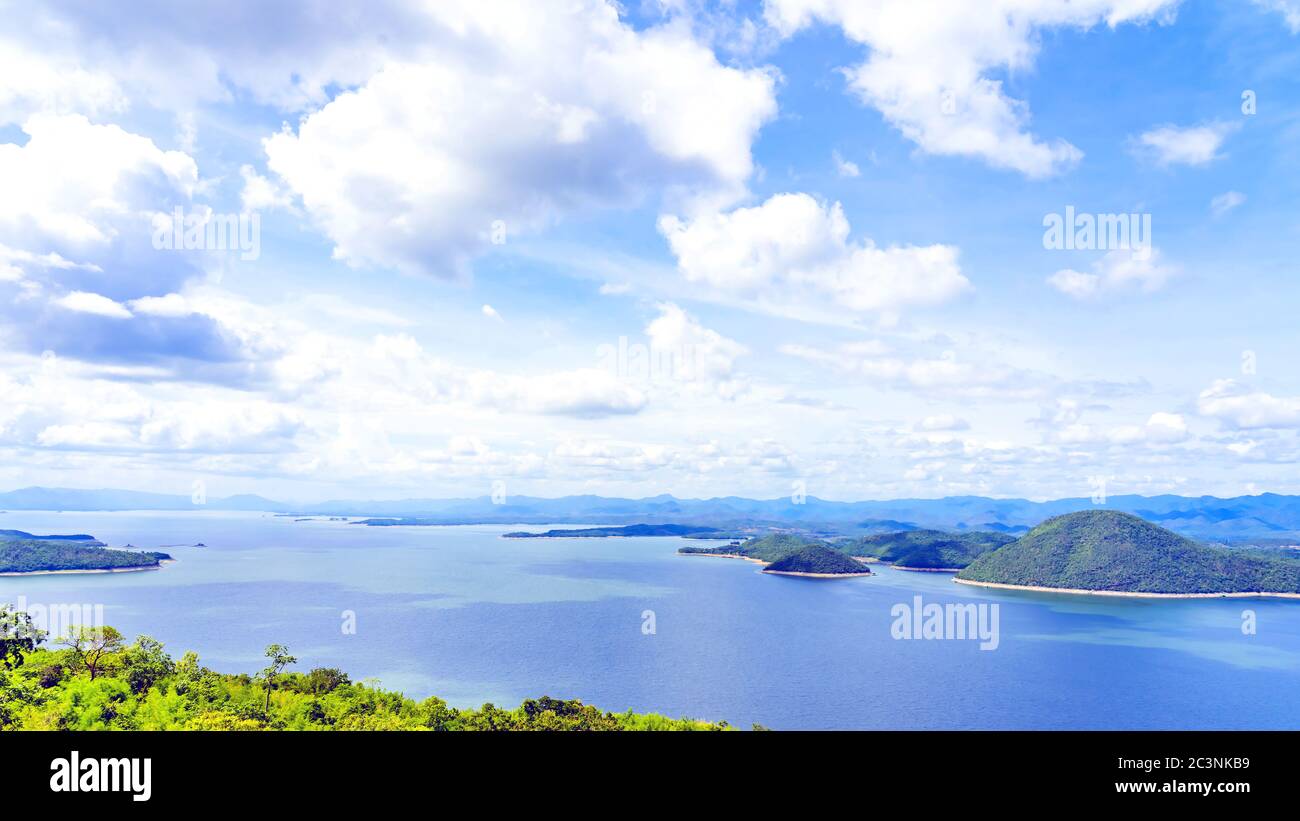 Beautiful scenery views of nature with a large reservoir above the ...