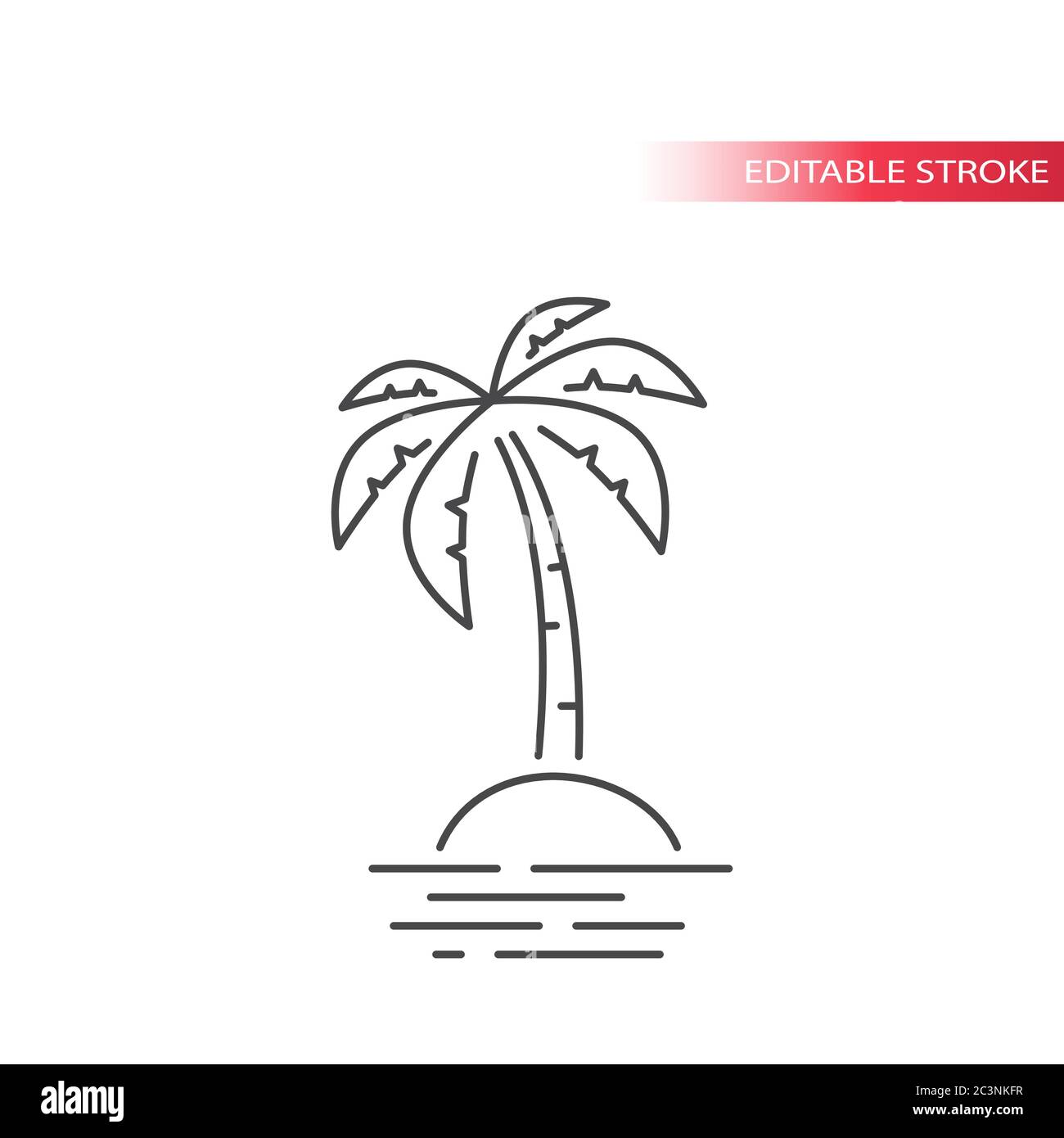 Palm tree and tropical island in the ocean thin line icon. Outline ...