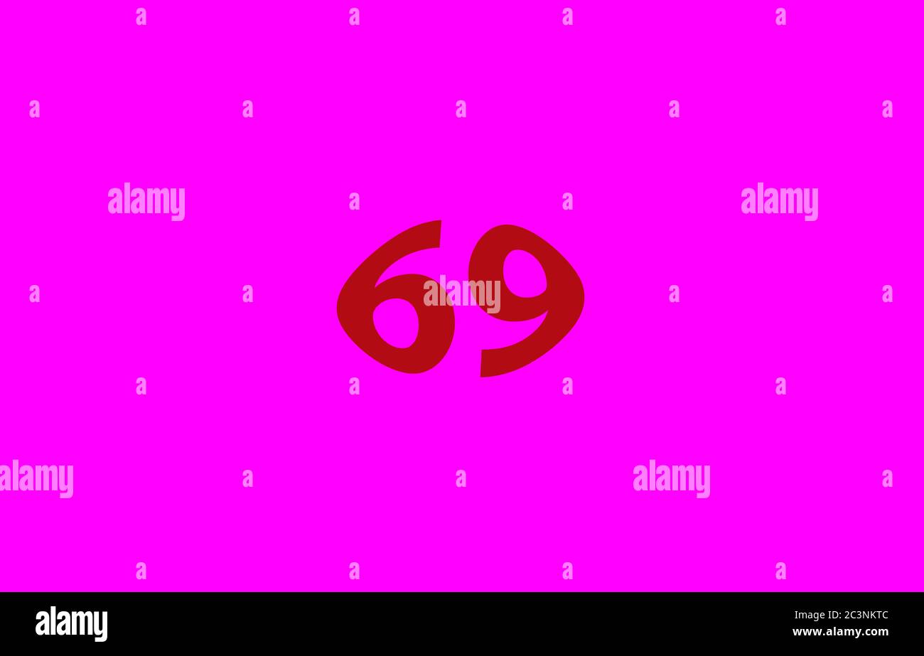 Illustration of the number 69 in red color isolated on a purple ...