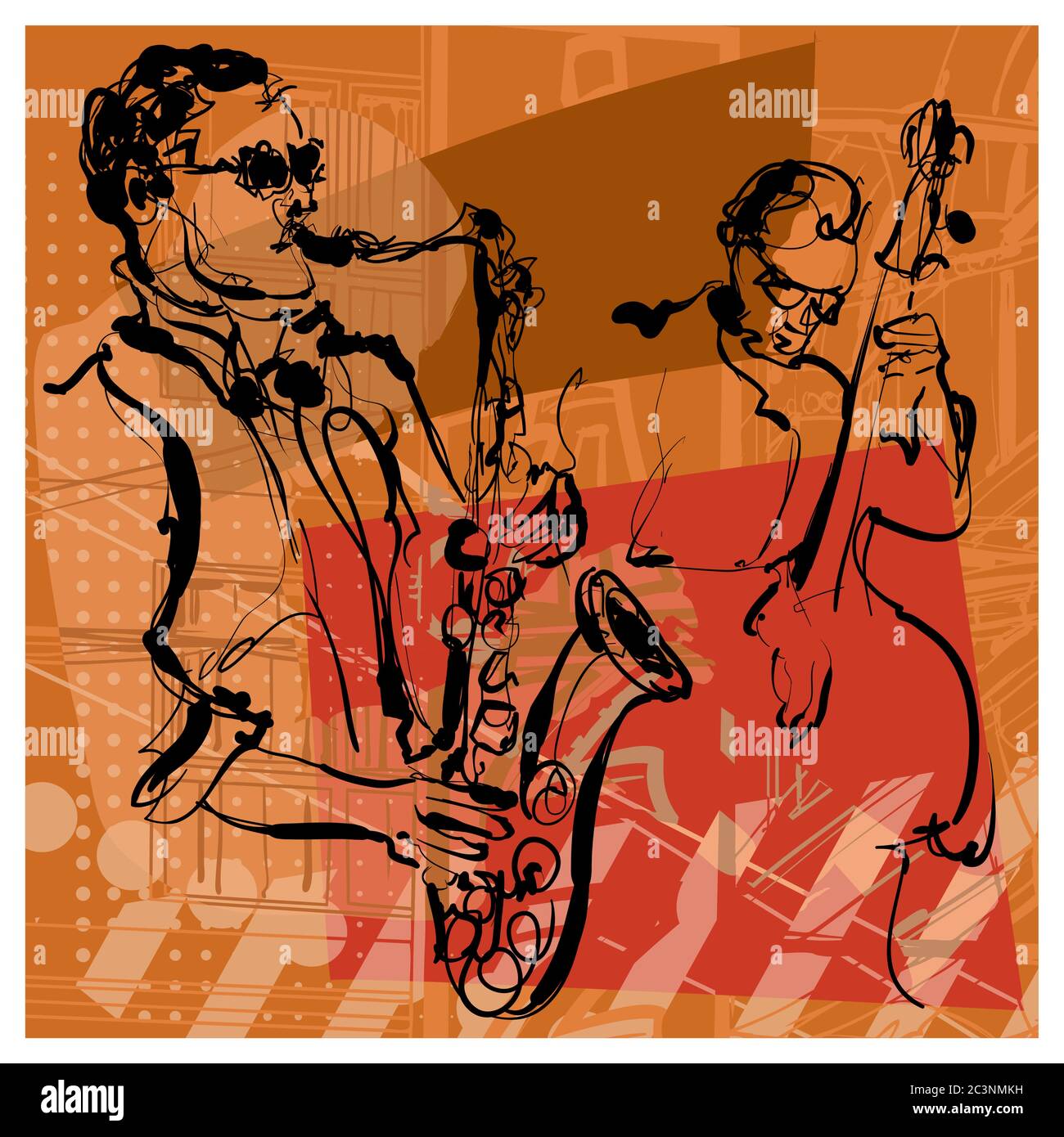 Saxophone and double-bass players - vector illustration (Ideal for ...