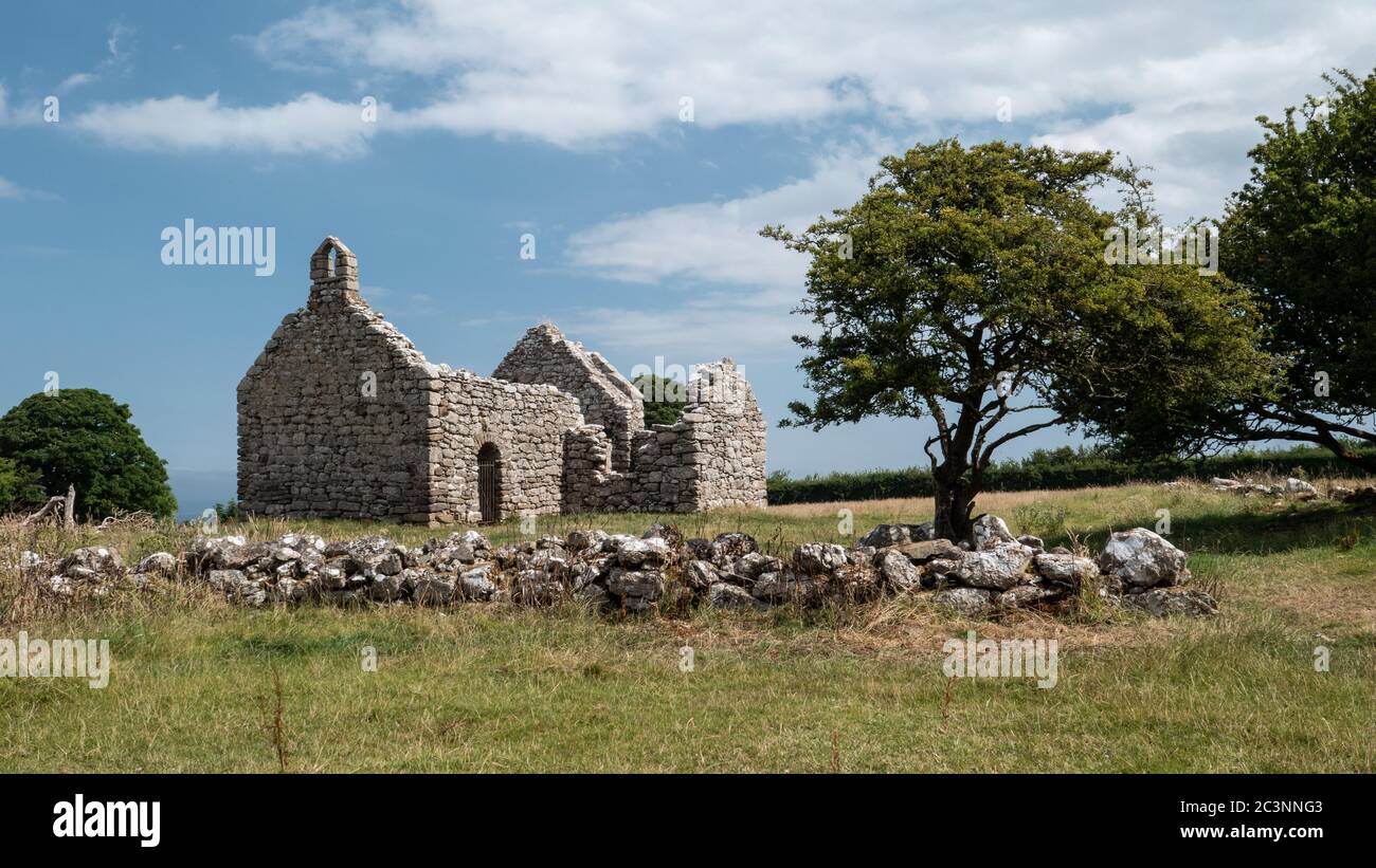 The ruins of Chapel Lligwy (Capel Lligwy) near the village of Moelfre ...