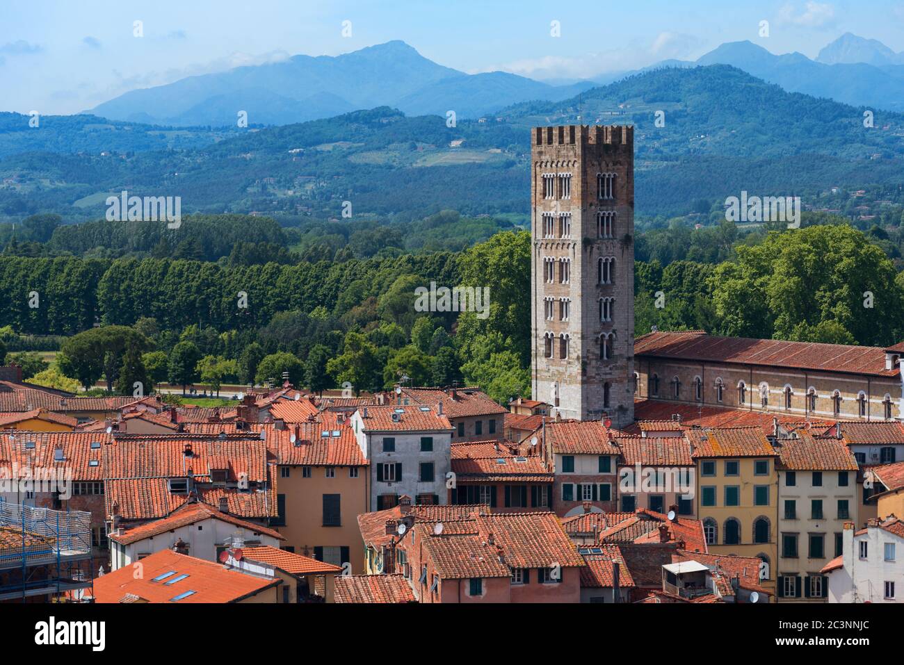 Aerial view of the small medieval town of Lucca, Toscana Tuscany ...