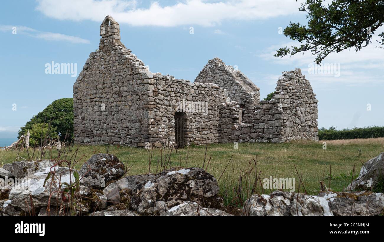 The ruins of Chapel Lligwy (Capel Lligwy) near the village of Moelfre ...