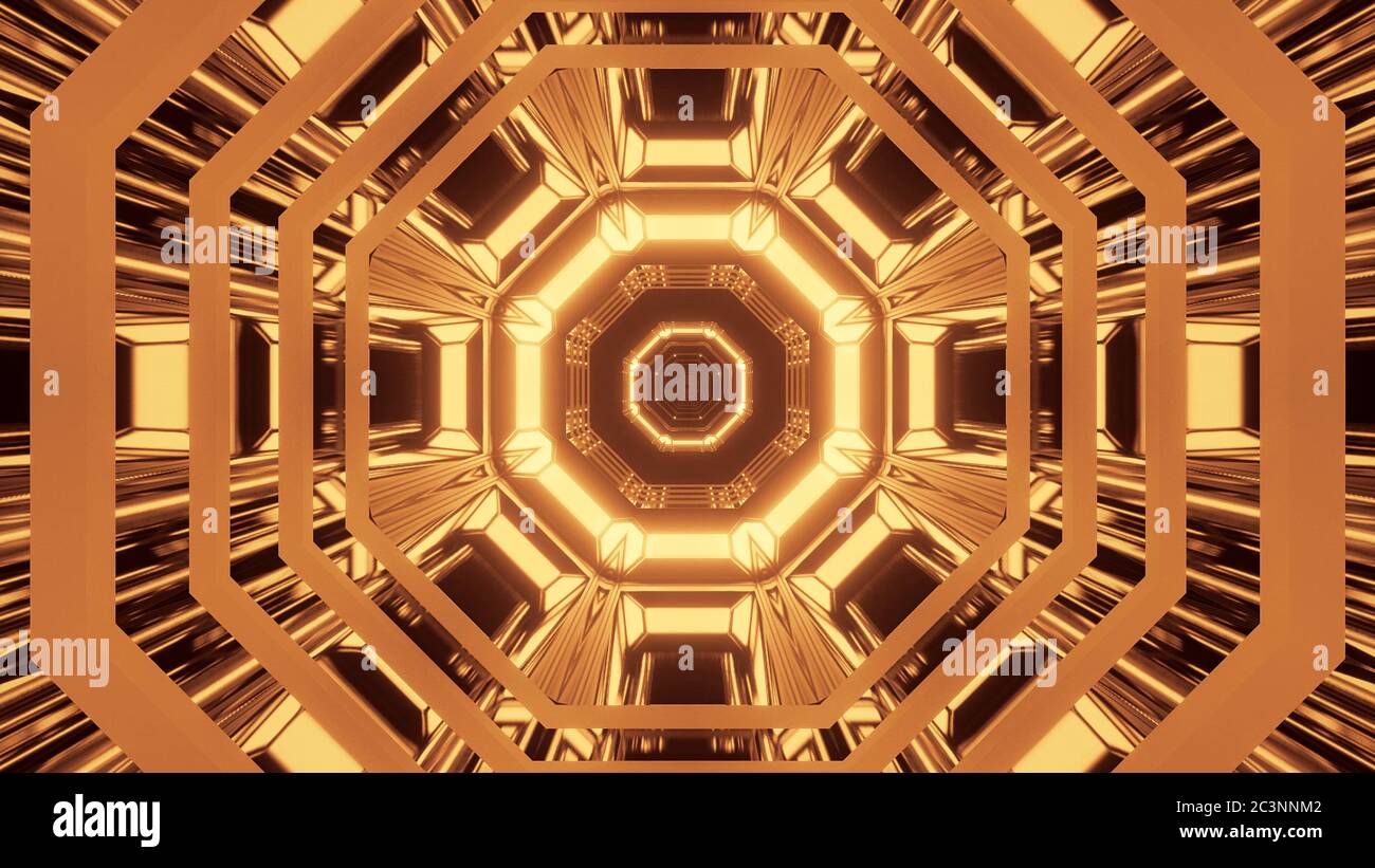 Graphic illustration of 3D rendered futuristic yellow geometric objects ...