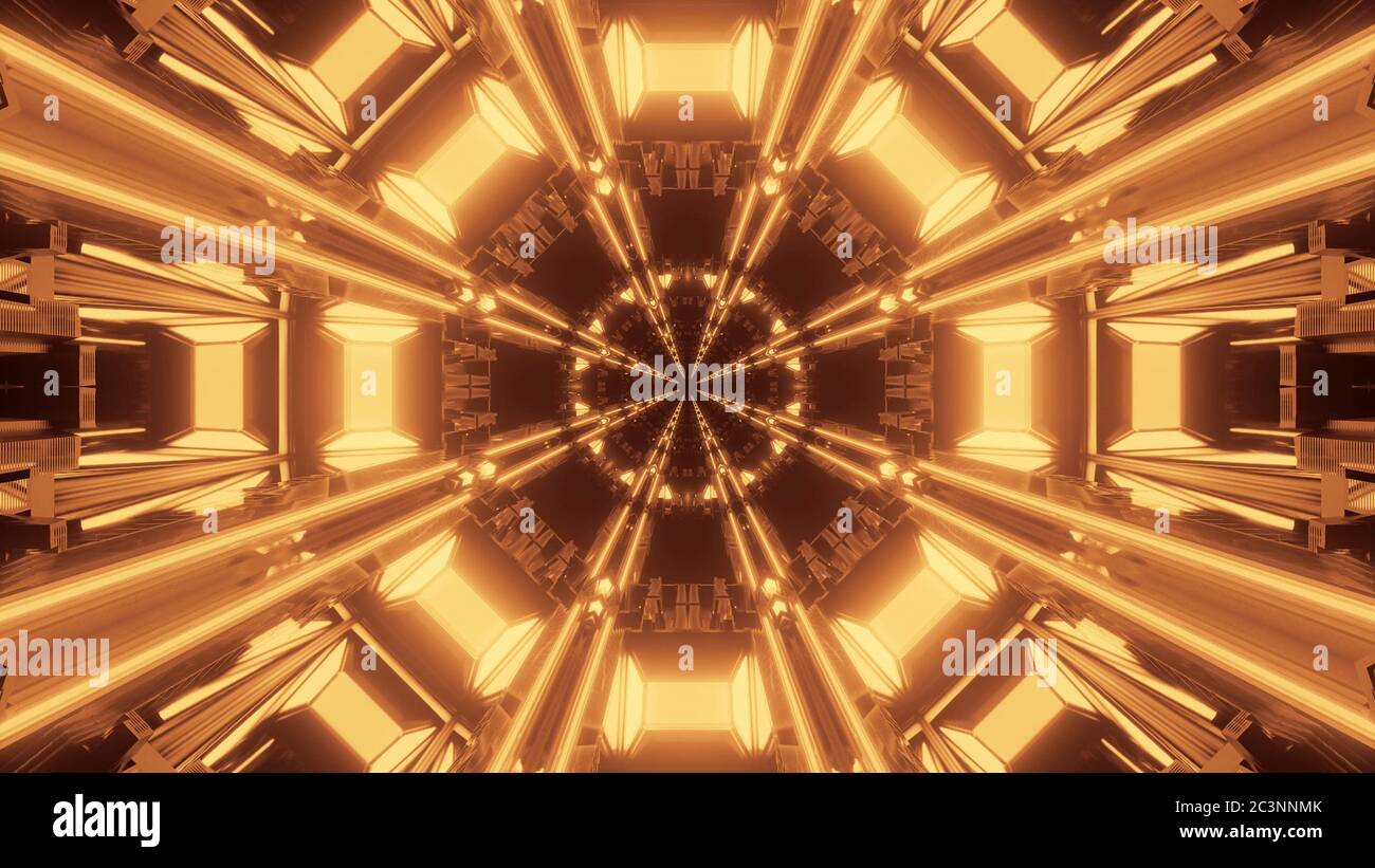 Graphic illustration of 3D rendered futuristic golden patterns Stock ...