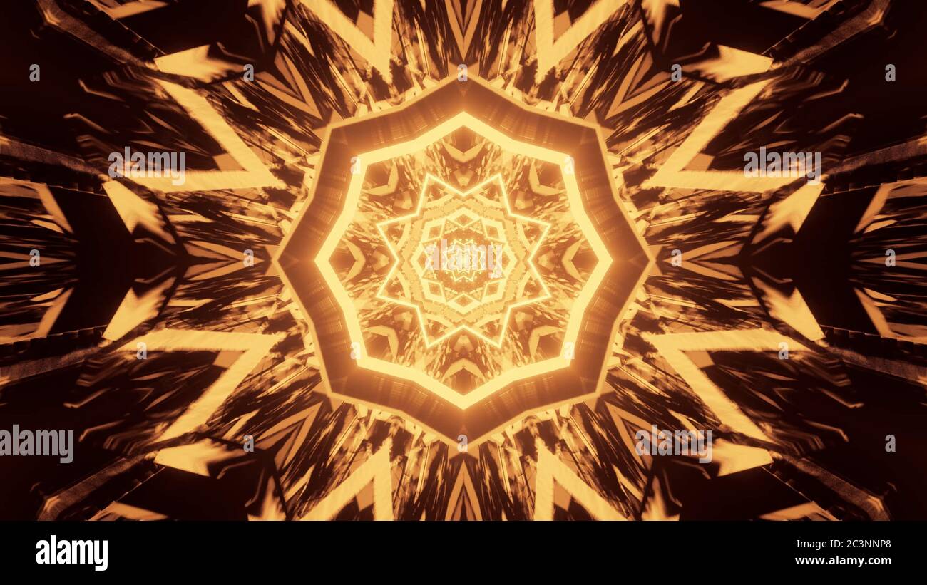 Graphic illustration of 3D rendered futuristic yellow geometric objects ...