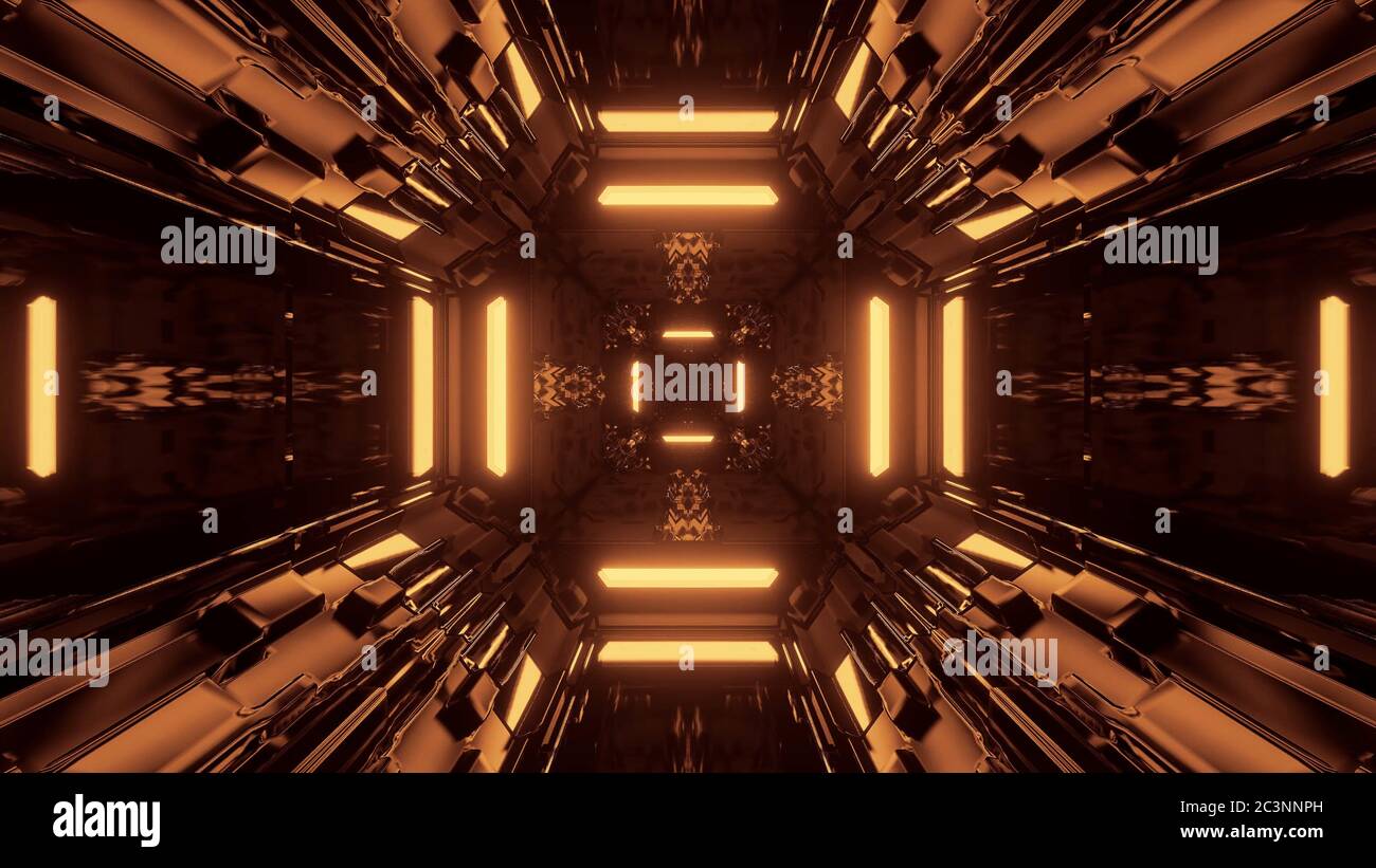 Graphic illustration of 3D rendered futuristic golden patterns Stock ...