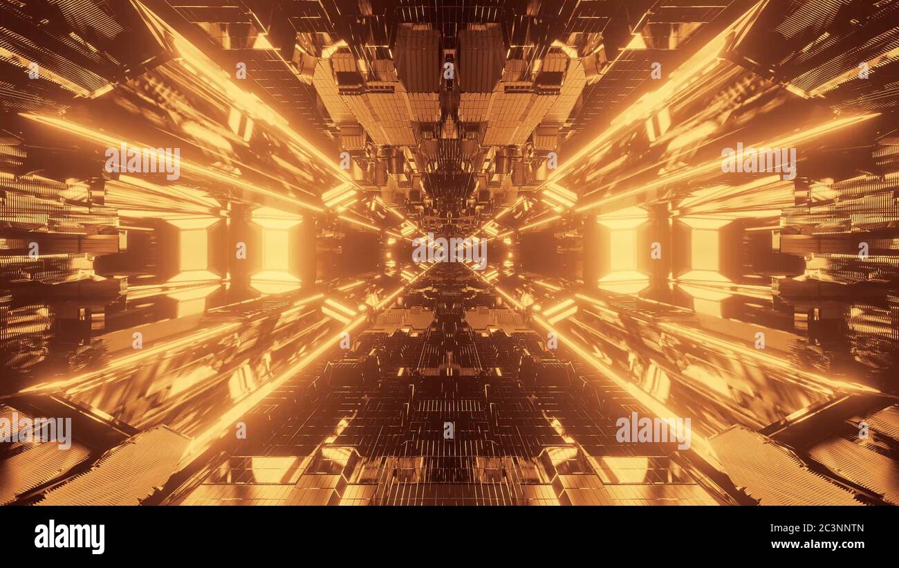 Graphic illustration of 3D rendered futuristic golden patterns Stock ...