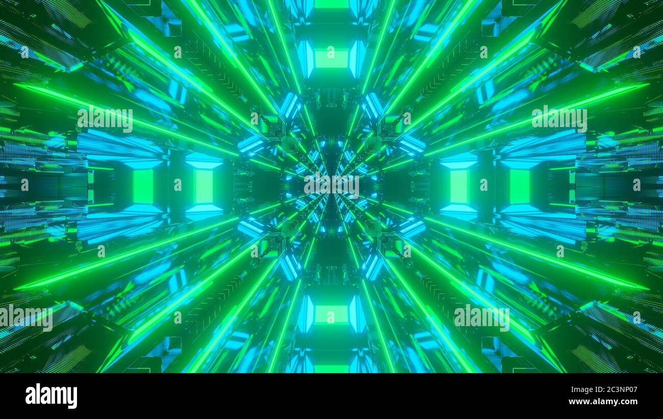 Graphic illustration of 3D rendered futuristic blue and green patterns ...