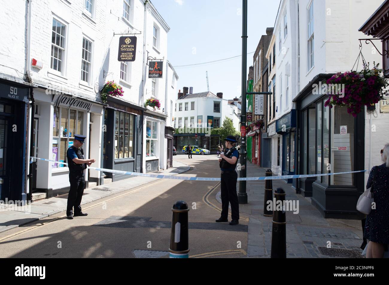 Police and forensics officers at the scene of a stabbing in Canterbury ...