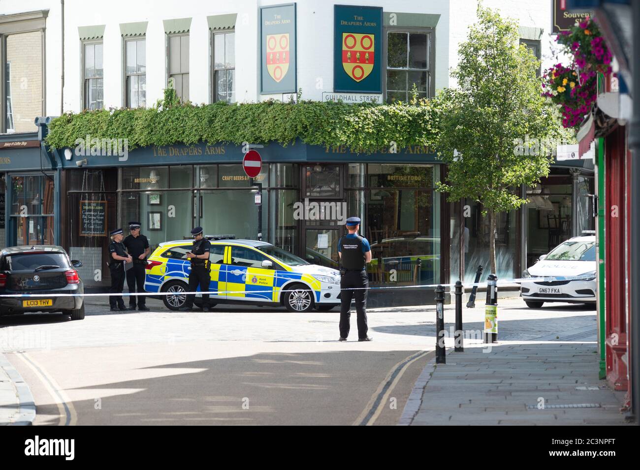 Police and forensics officers at the scene of a stabbing in Canterbury ...