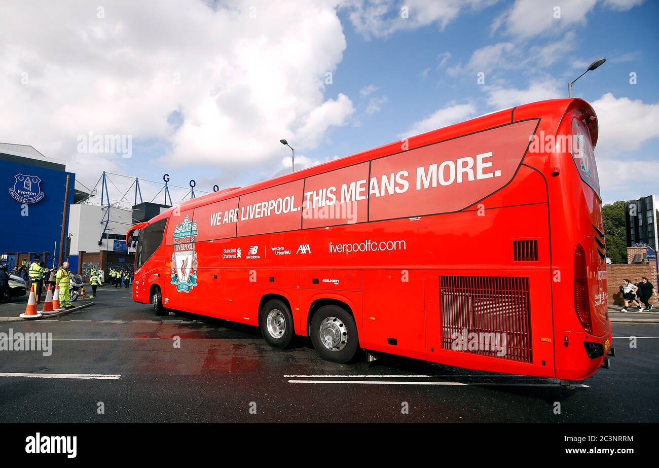 The Liverpool team coach arrives at Goodison Park as Everton play ...