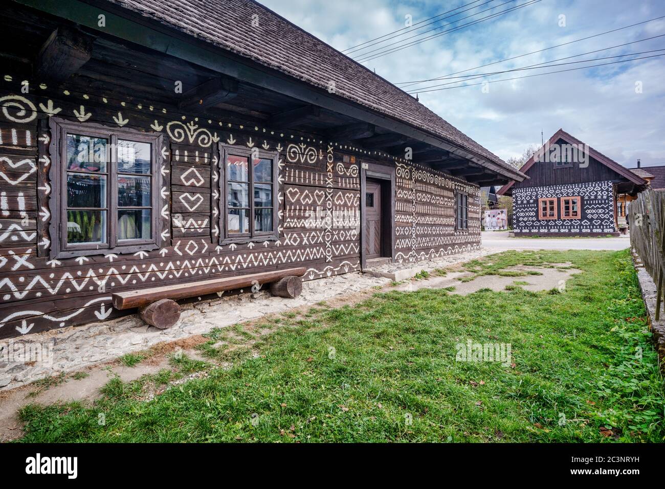 Old wooden houses in Slovakia UNESCO village Cicmany. The ornaments ...