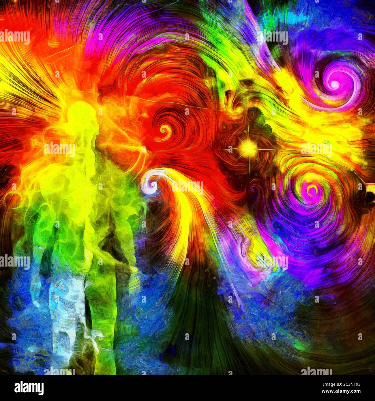 Surreal oil painting. Human's spirit in vivid colorful universe Stock ...