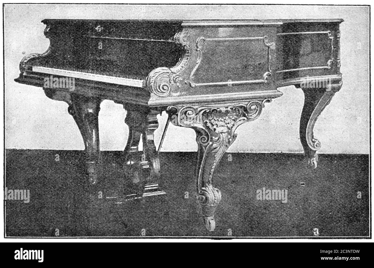 A grand piano. Illustration of the 19th century. White background Stock ...
