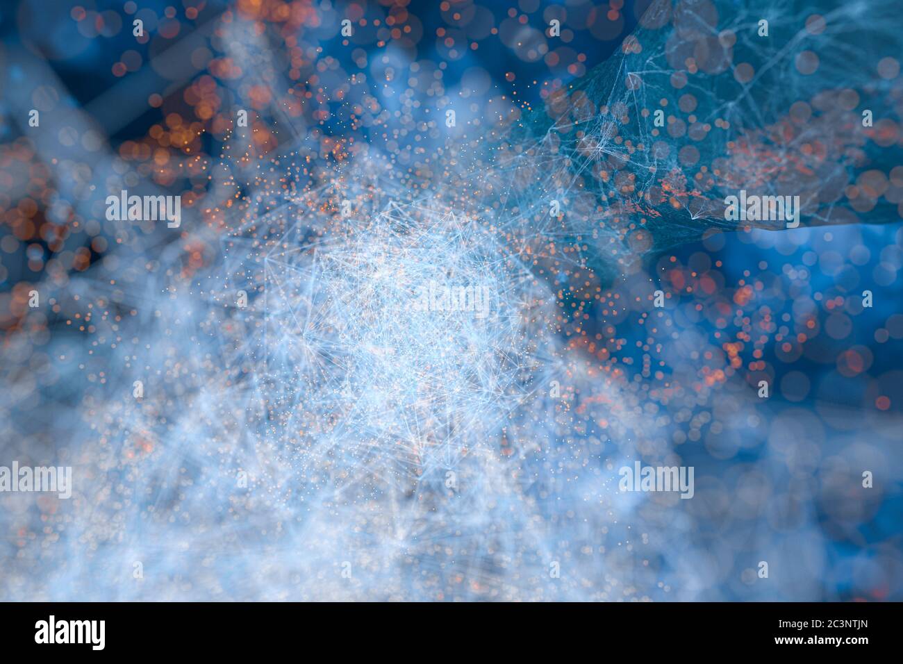 Glowing biotechnology lines with dark background, 3d rendering ...