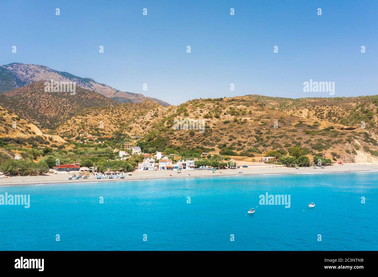 view of the beach and the small village Tertsa, Crete, Greece Stock ...