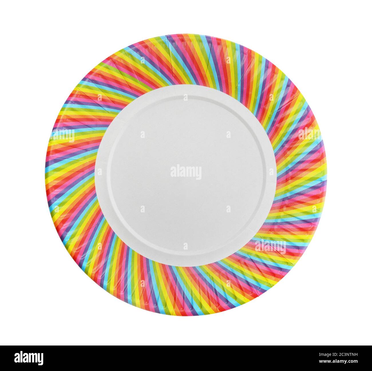 Disposable paper multi-colored plate isolated on white. Top view Stock ...