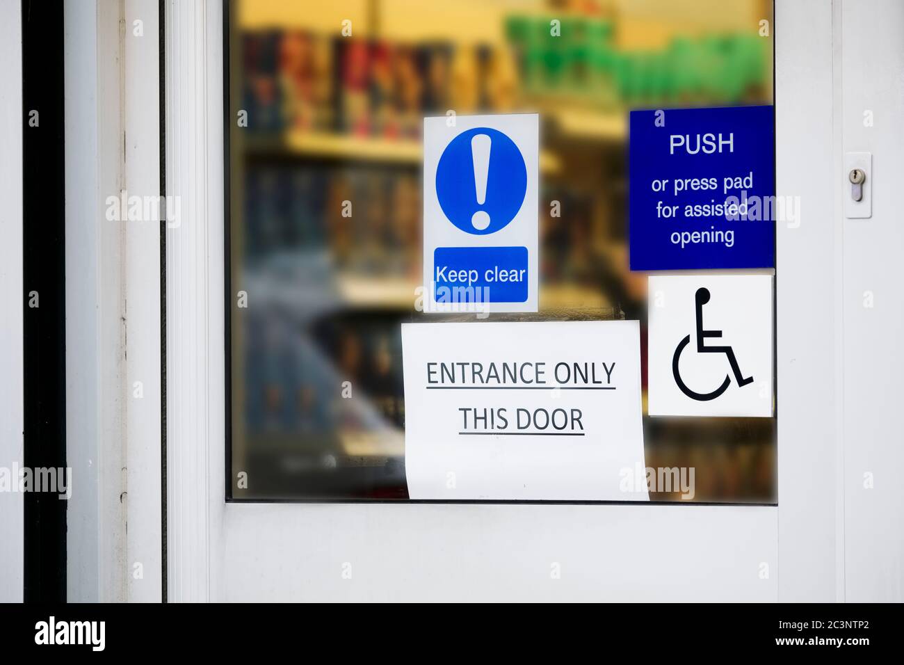 Entrance only sign on shop door for customer safety during pandemic ...