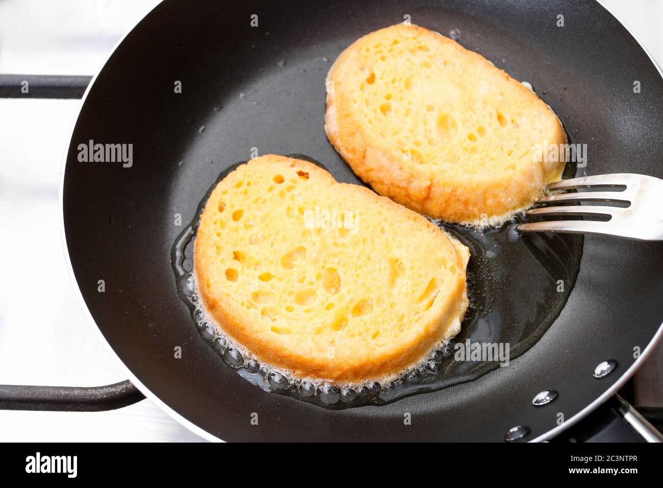 The chef shows how to make french toast. Step by step, tutorial Stock ...